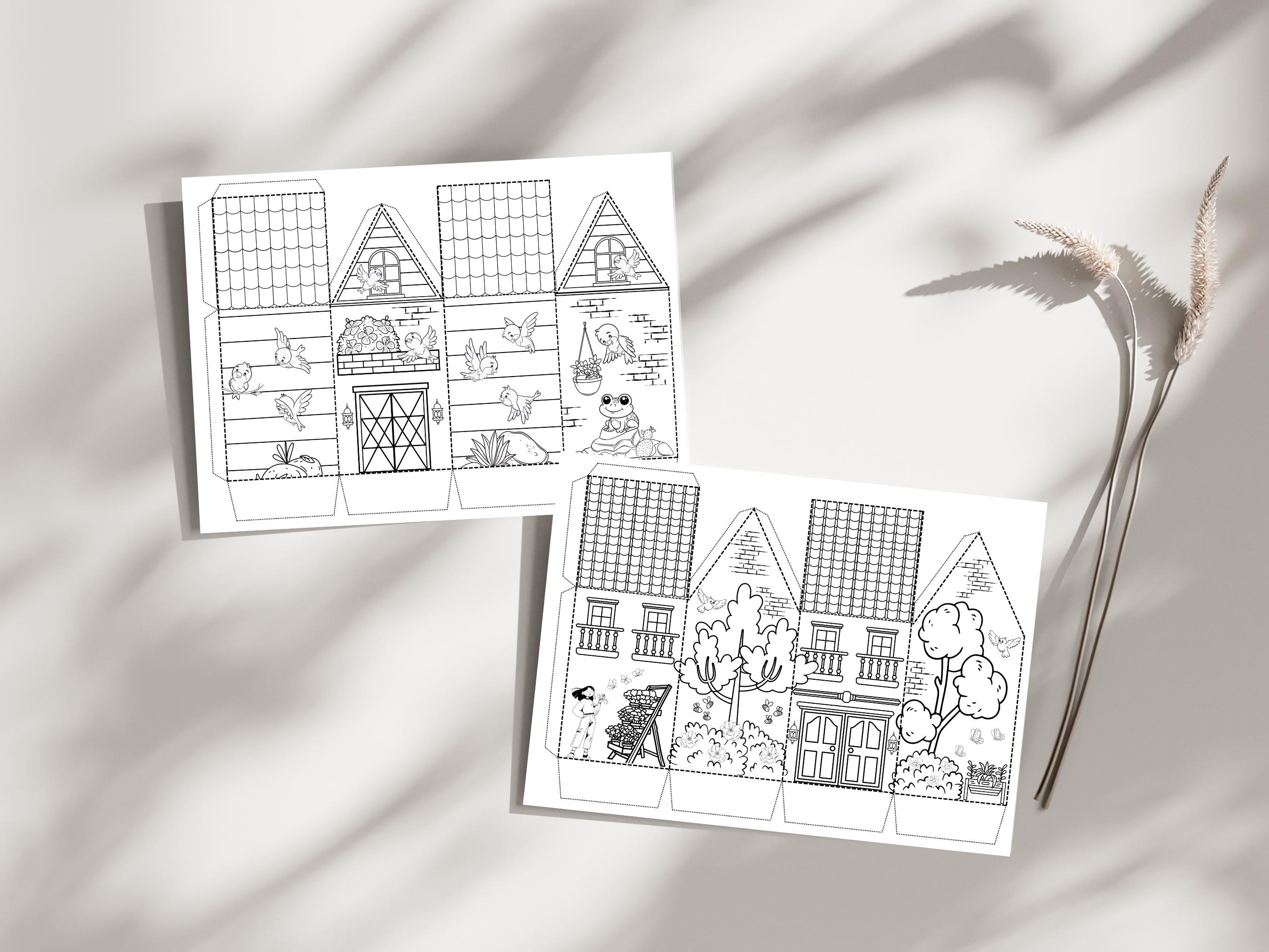 Paper Toy House Montessori Printable Activity Coloring Paper Craft 3D ...