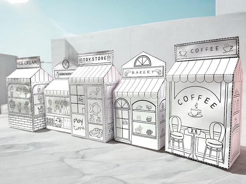Paper Toy Shop Printable Activity Coloring Paper Craft 3D Paper Shops ...