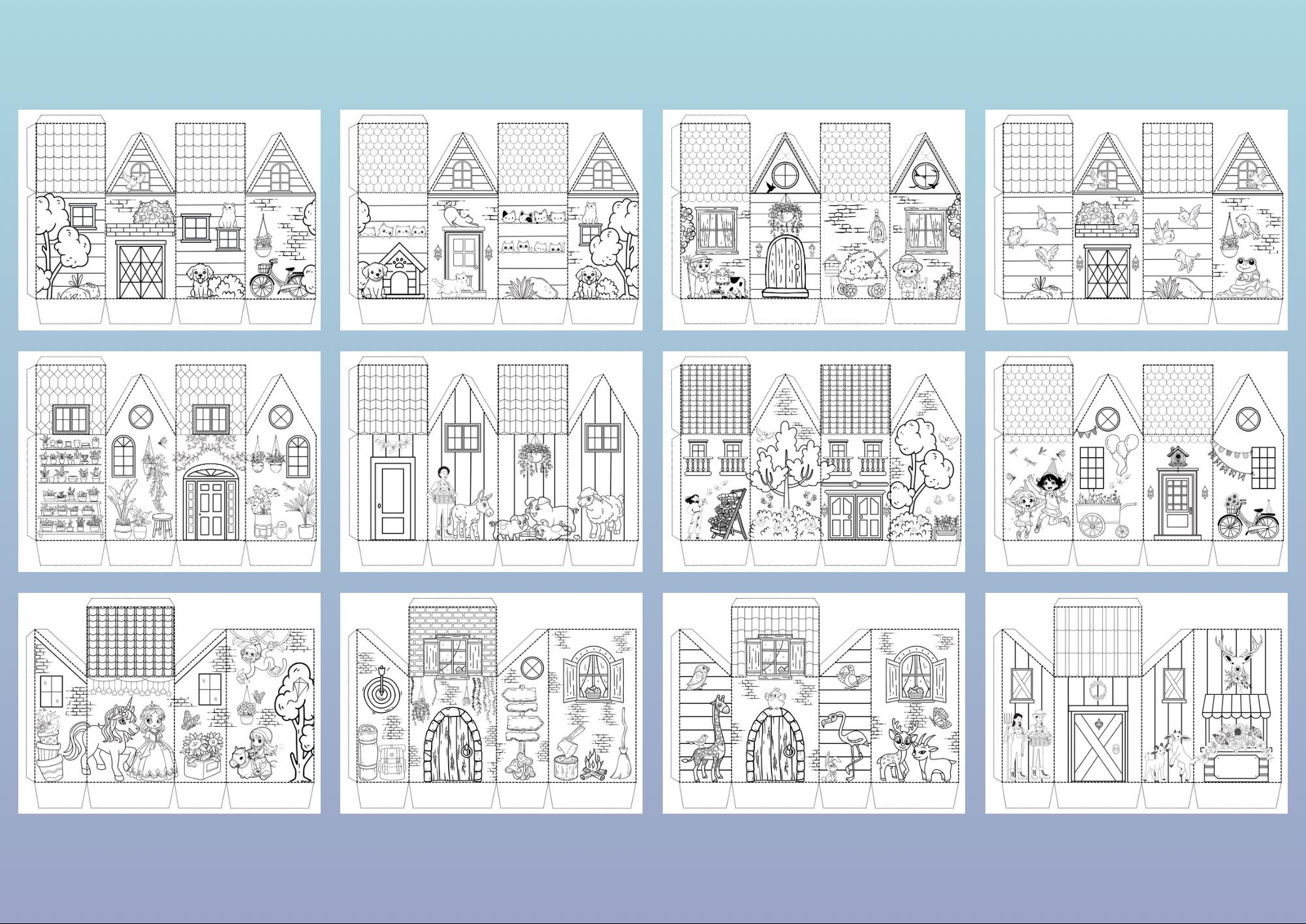 Paper Toy House Printable Activity Coloring Paper Craft 3D Paper Doll ...