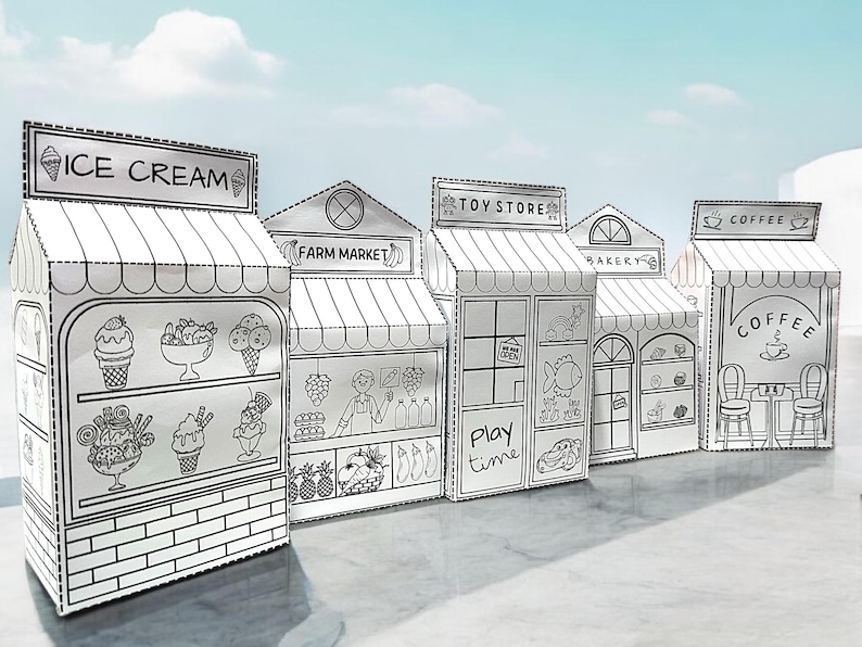 Paper Toy Shop Printable Activity Coloring Paper Craft 3D Paper Shops ...