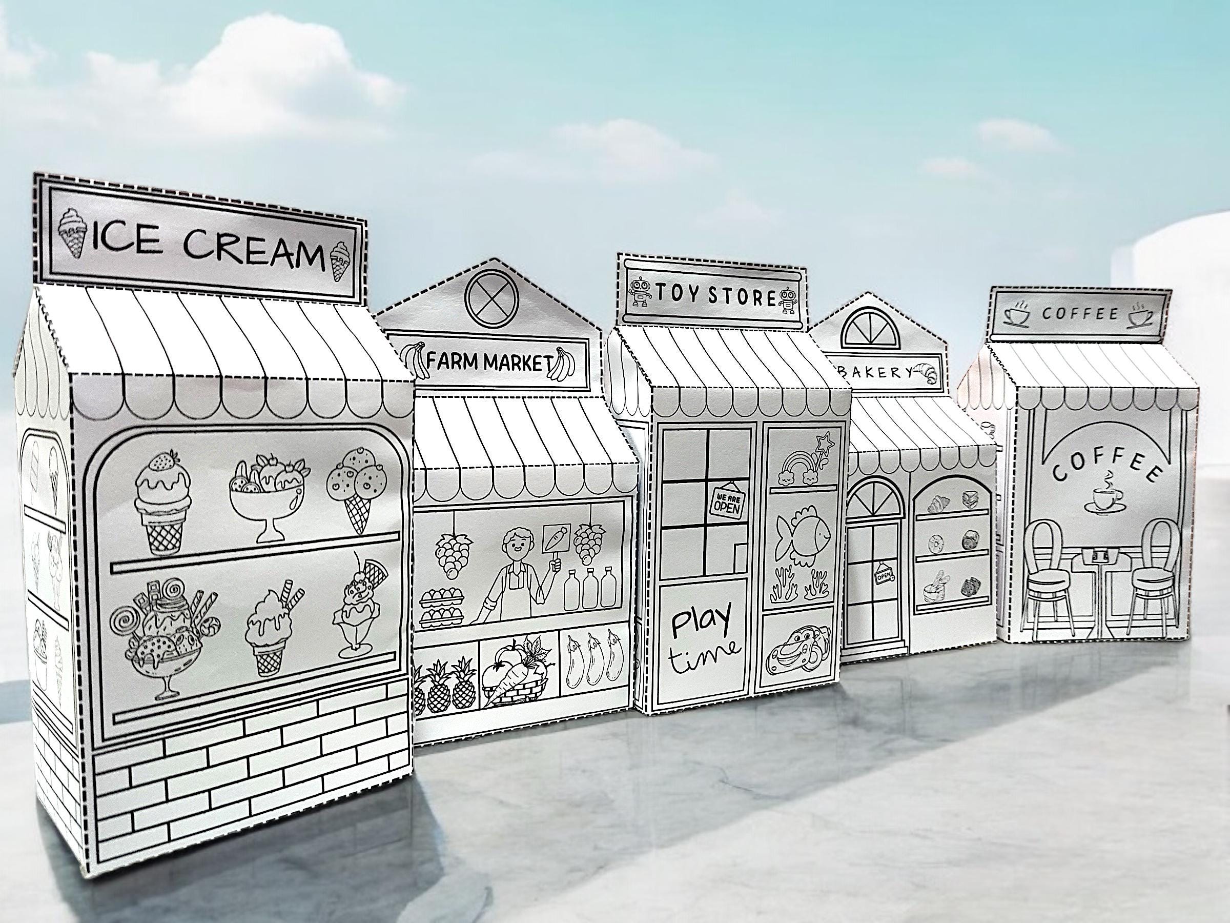 Paper Toy Shop Printable Activity Coloring Paper Craft 3D Paper Shops ...