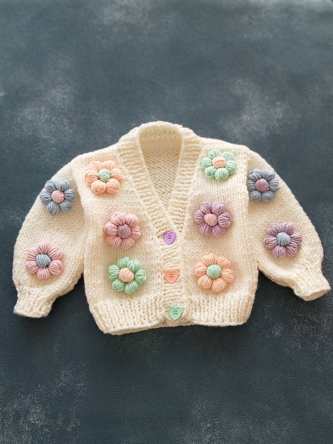 Handmade Floral Baby Cardigan, Daisy Kids Cardigan,gift, Cardigan for ...