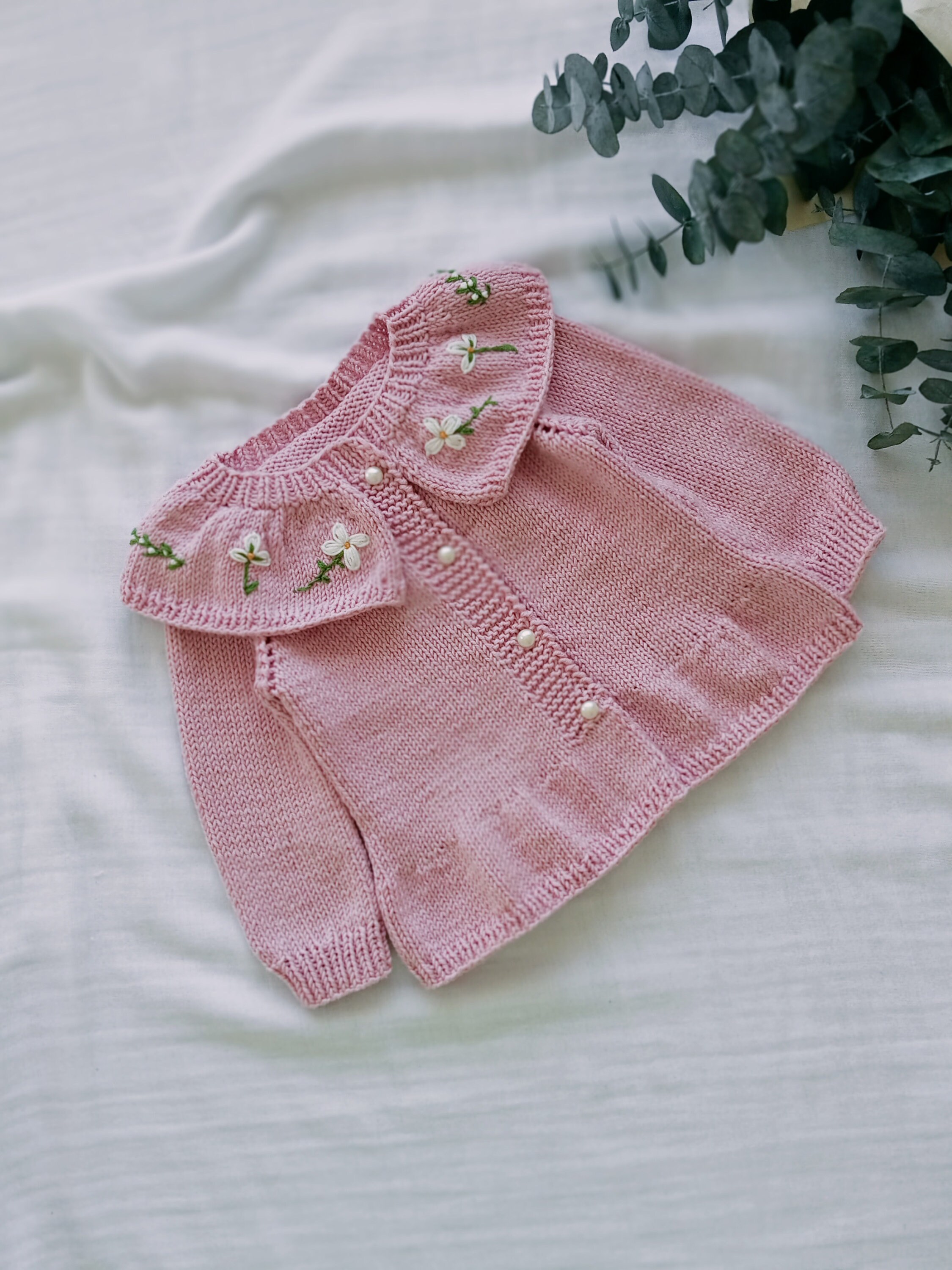 Pink Color Flower Embroidered Baby Cardigan, Cardigan for Babies, Gift ...