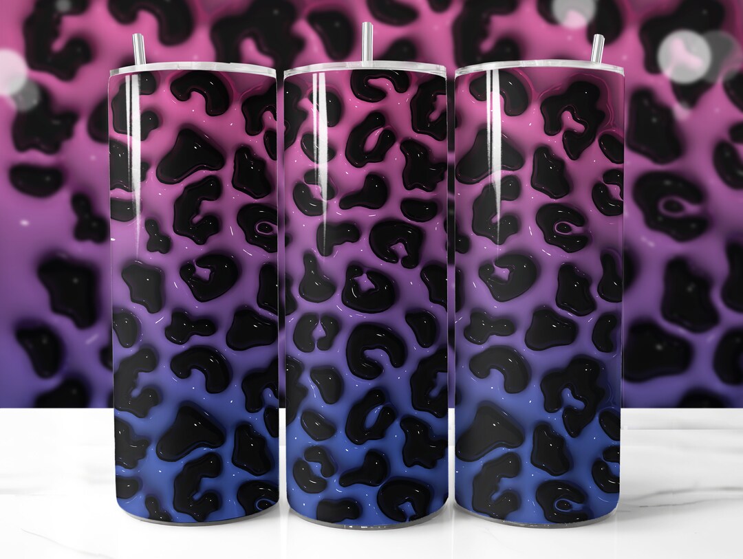 3D Puff Multi Color Leopard Print With Slider Lid and Straw - Etsy