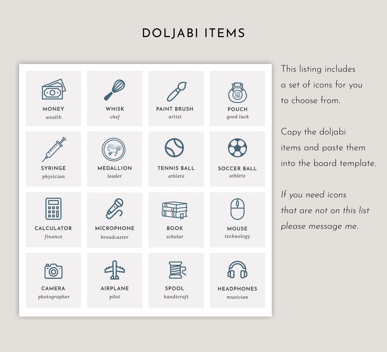 Boy Hanbok Doljabi Bundle, Doljabi Board Sign, Raffle Tickets Jar Tags ...