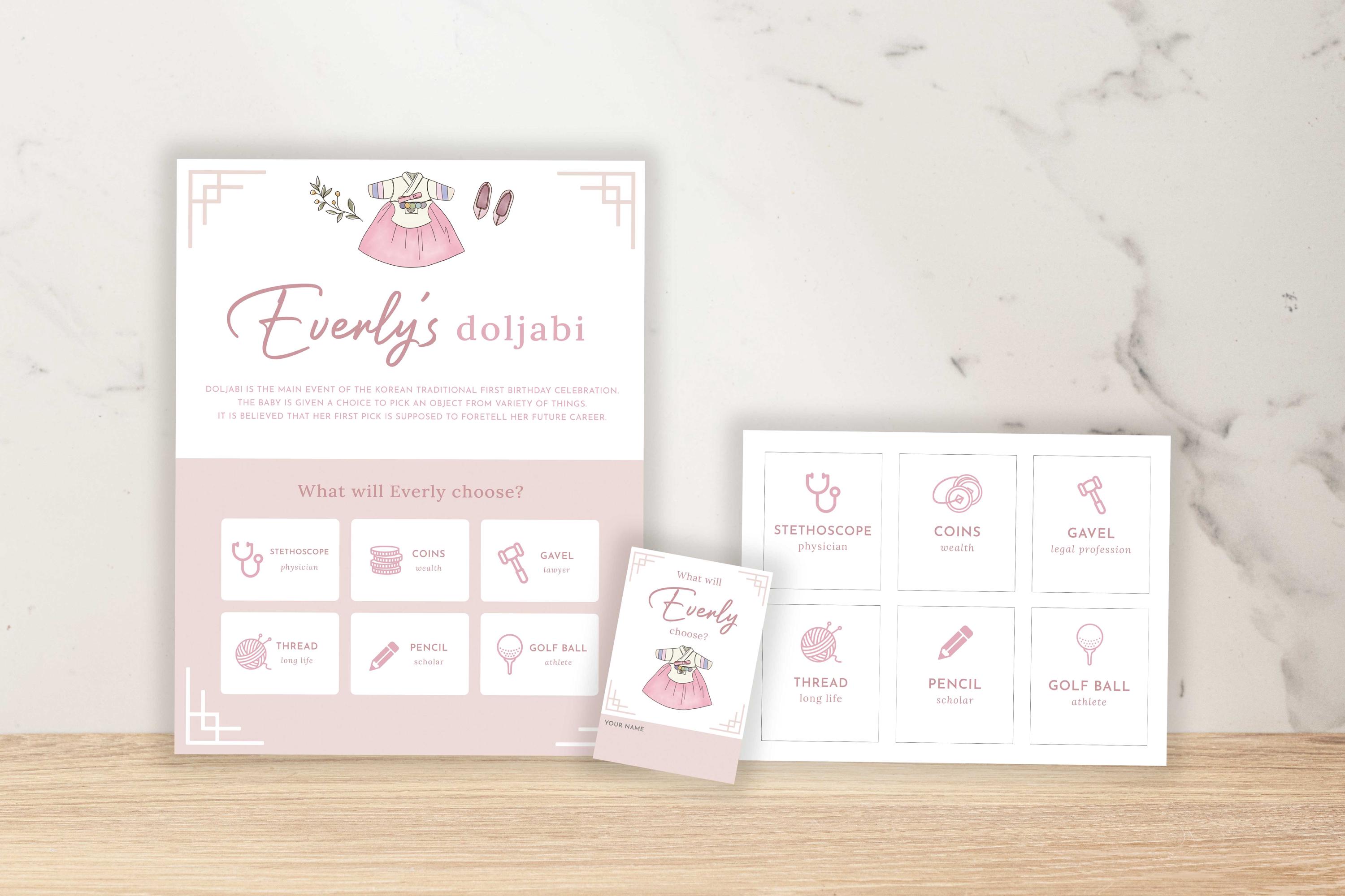 Doljanchi Doljabi Raffle Ticket Template, Traditional Korean First ...