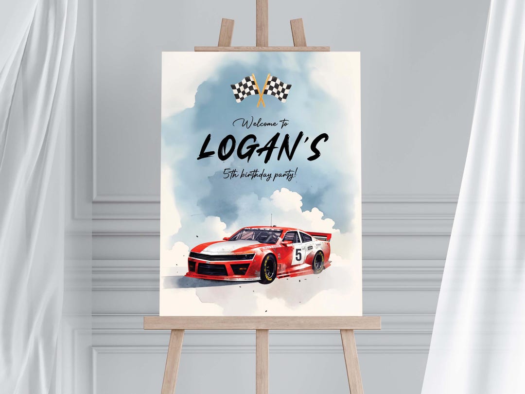 Race Car Welcome Banner, Red Racing Car Birthday Decors, Fast One, Two ...