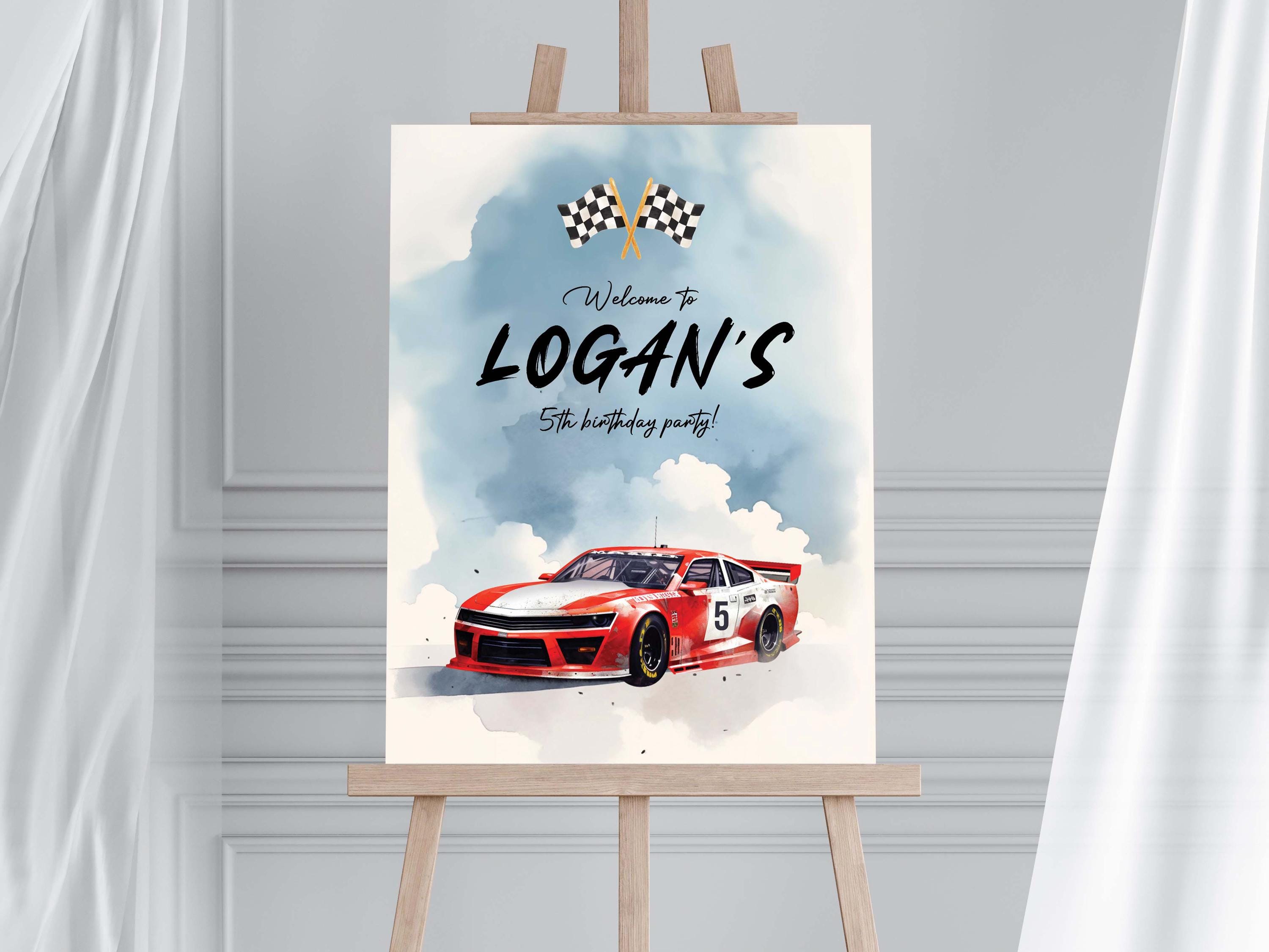 Race Car Welcome Banner, Red Racing Car Birthday Decors, Fast One, Two ...