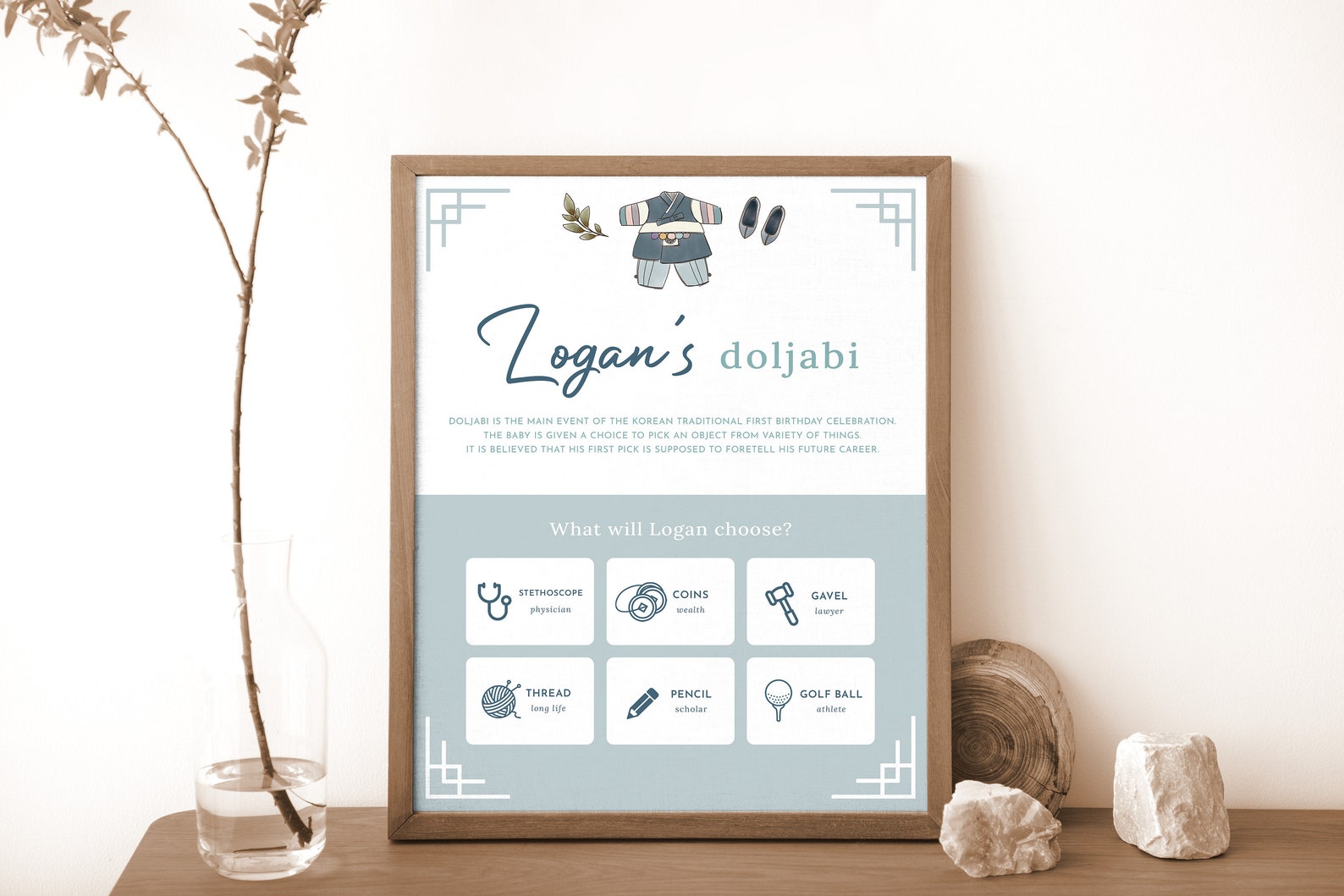 Boy Hanbok Doljabi Bundle, Doljabi Board Sign, Raffle Tickets Jar Tags ...