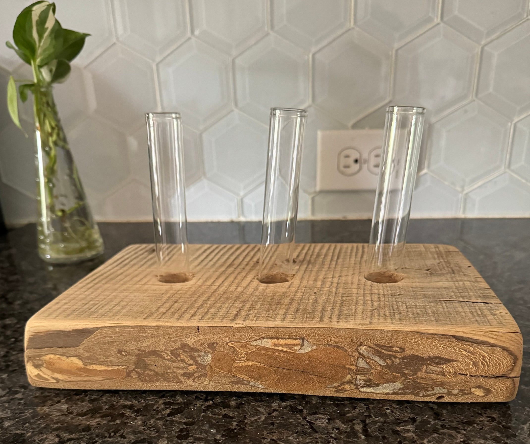 Reclaimed Oak Wood Propagation Station With Three Glass Test Tube ...