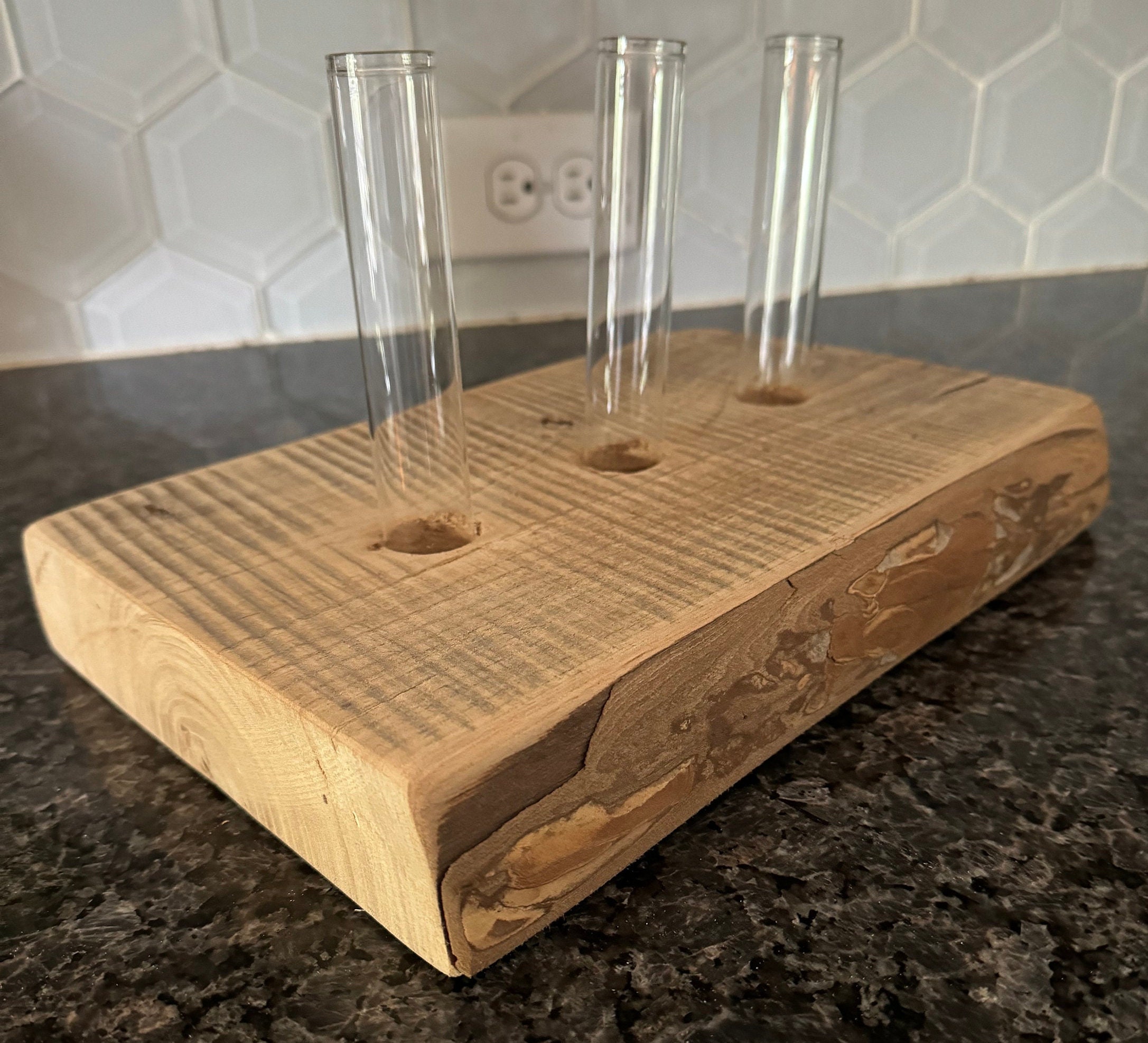 Reclaimed Oak Wood Propagation Station With Three Glass Test Tube ...