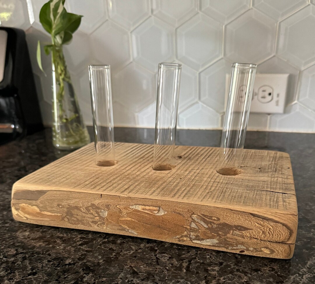 Reclaimed Oak Wood Propagation Station With Three Glass Test Tube ...