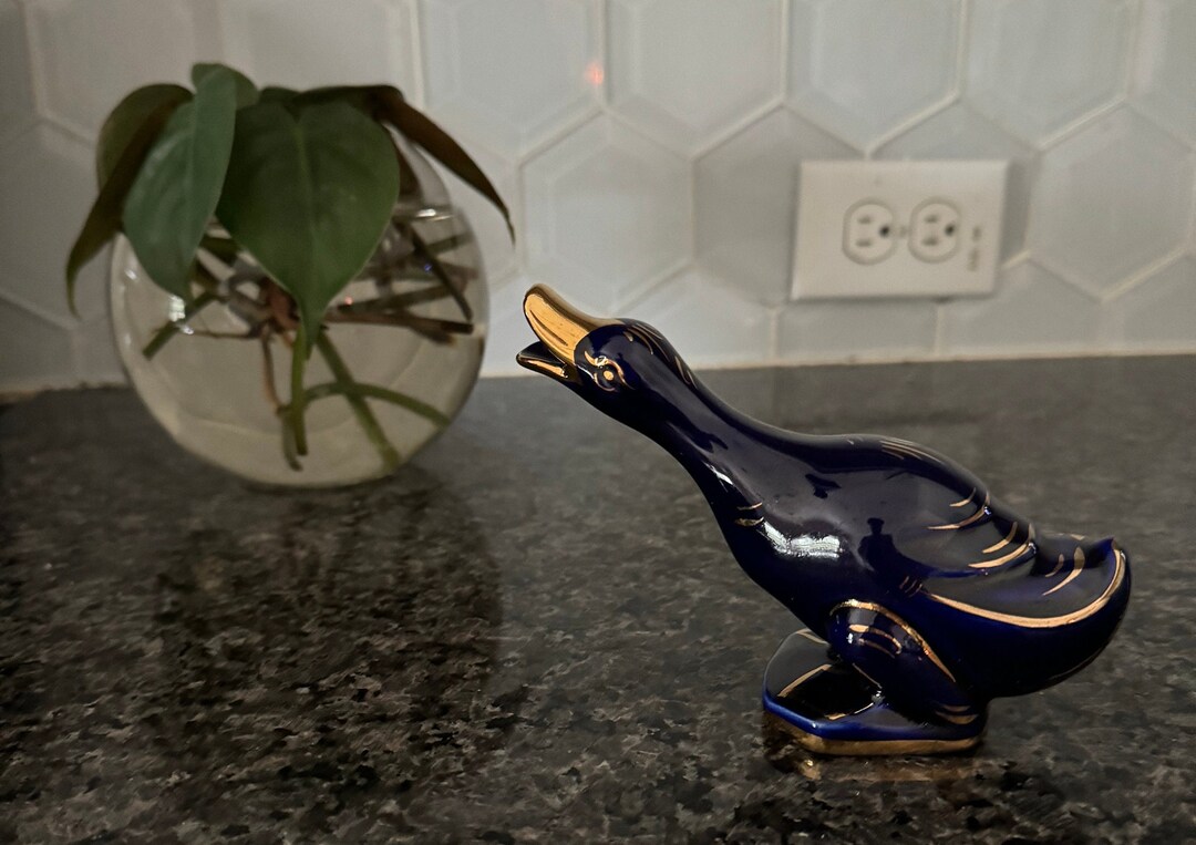 Vintage Alcobaca Blue and Gold Duck Figurine - Made in Portugal - Etsy