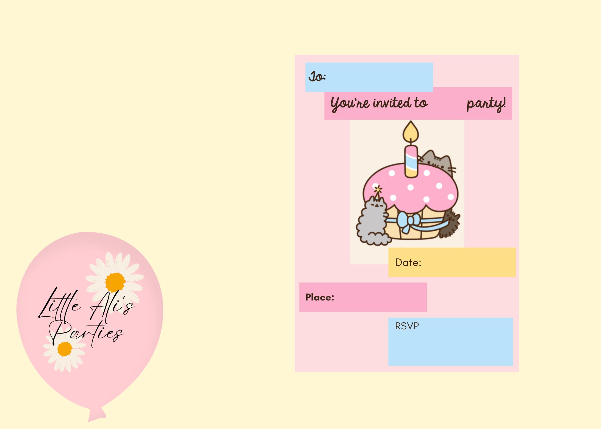 Pusheen Birthday Invitation Instant Download & Customisable - Etsy