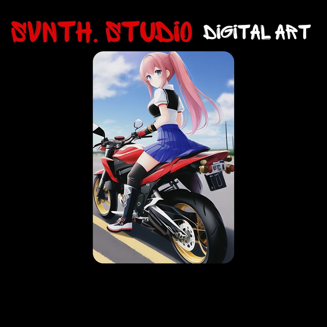 Anime Biker Girl Motorcycle Art Print | Ride Fast Bikes Anime Woman ...