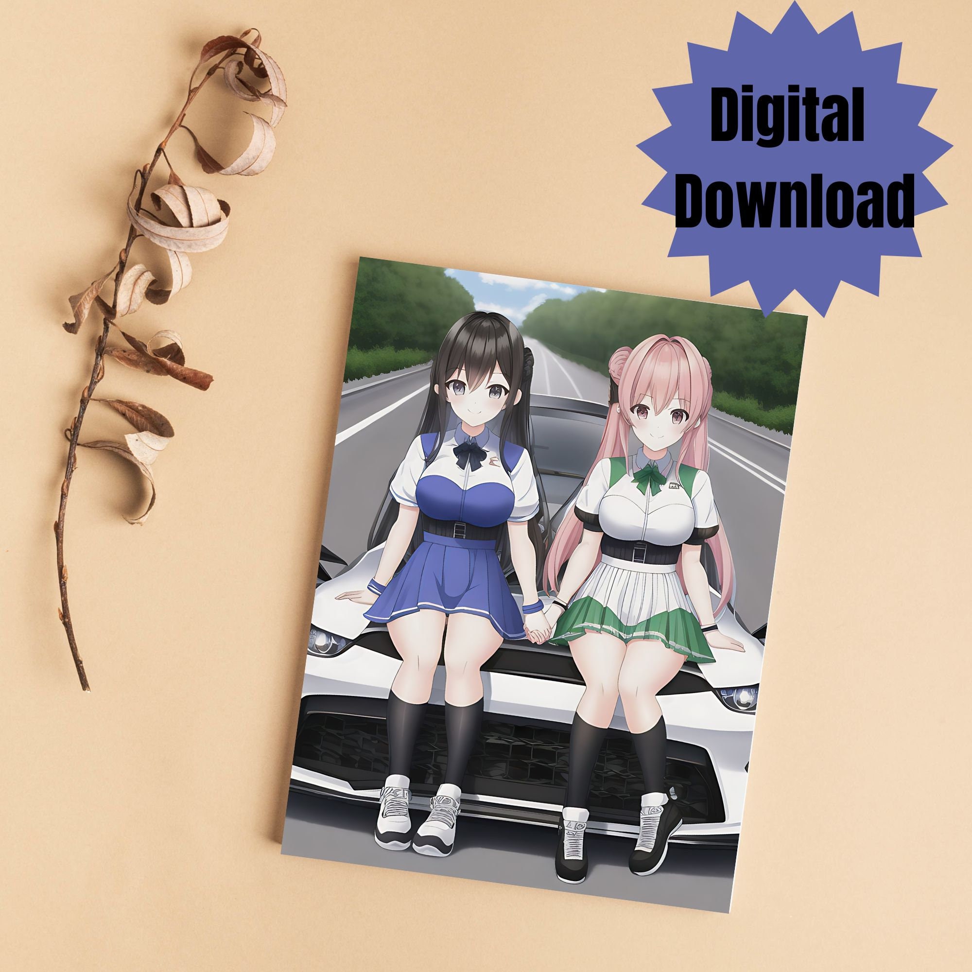Wlw Art Anime Girls Digital Download Lesbian Cartoon Lesbian