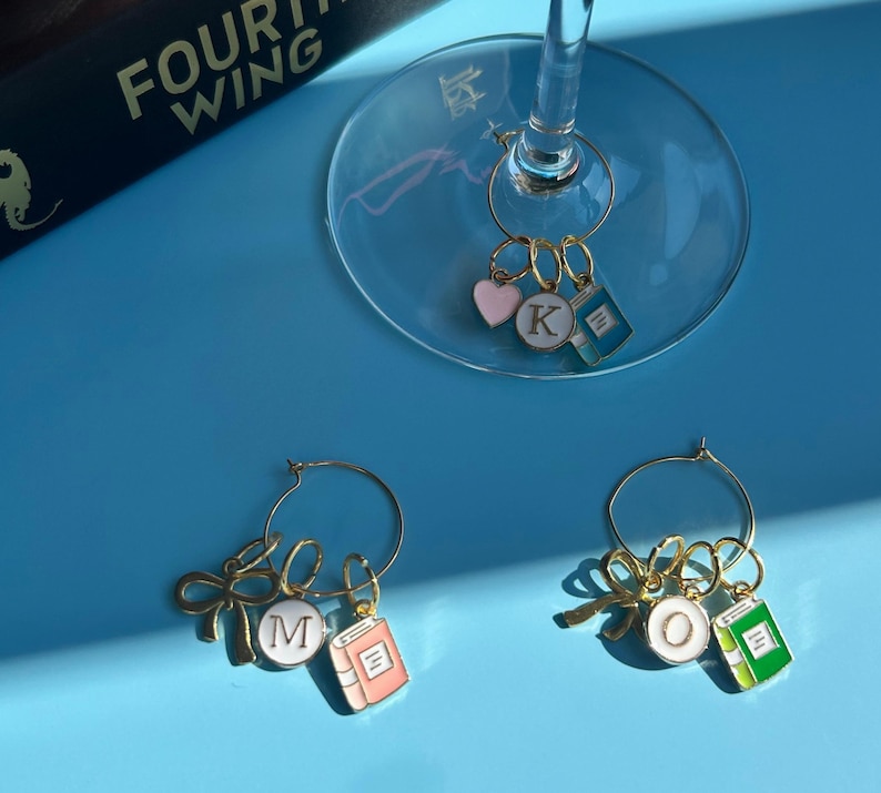 Book Lover Wine Charms Reading Drink Markers Book Club Hostess Gift Set ...
