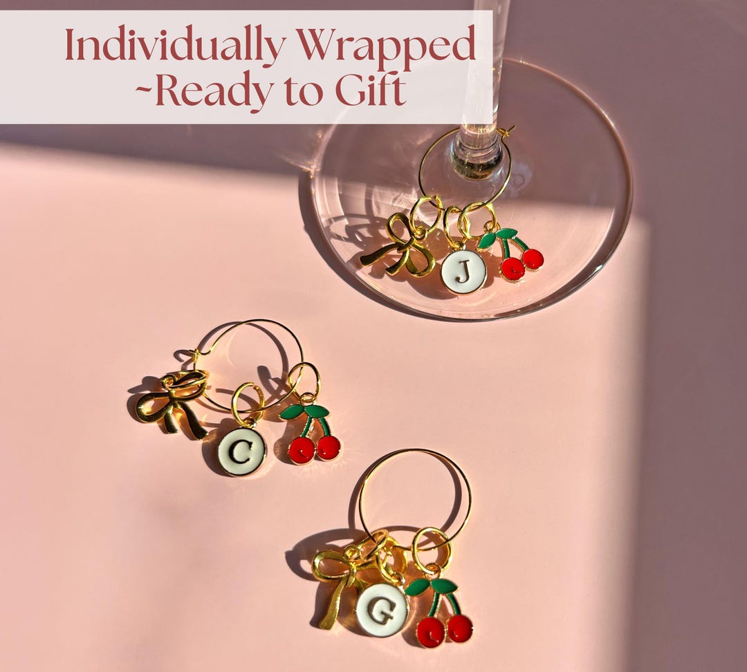 Personalized Cherry Wine Charms: Gold Initial Bachelorette Party Favors ...