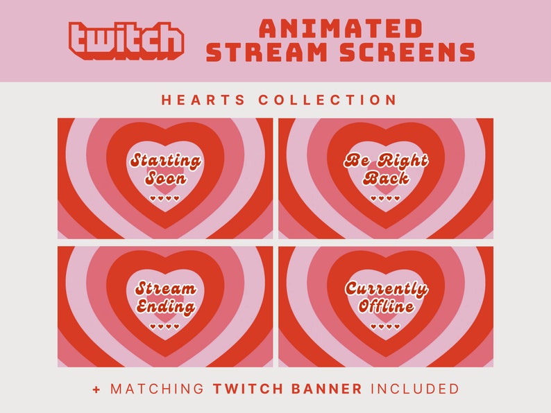 Valentines Animated Twitch Stream Red Retro Overlay Twitch Banner Red ...