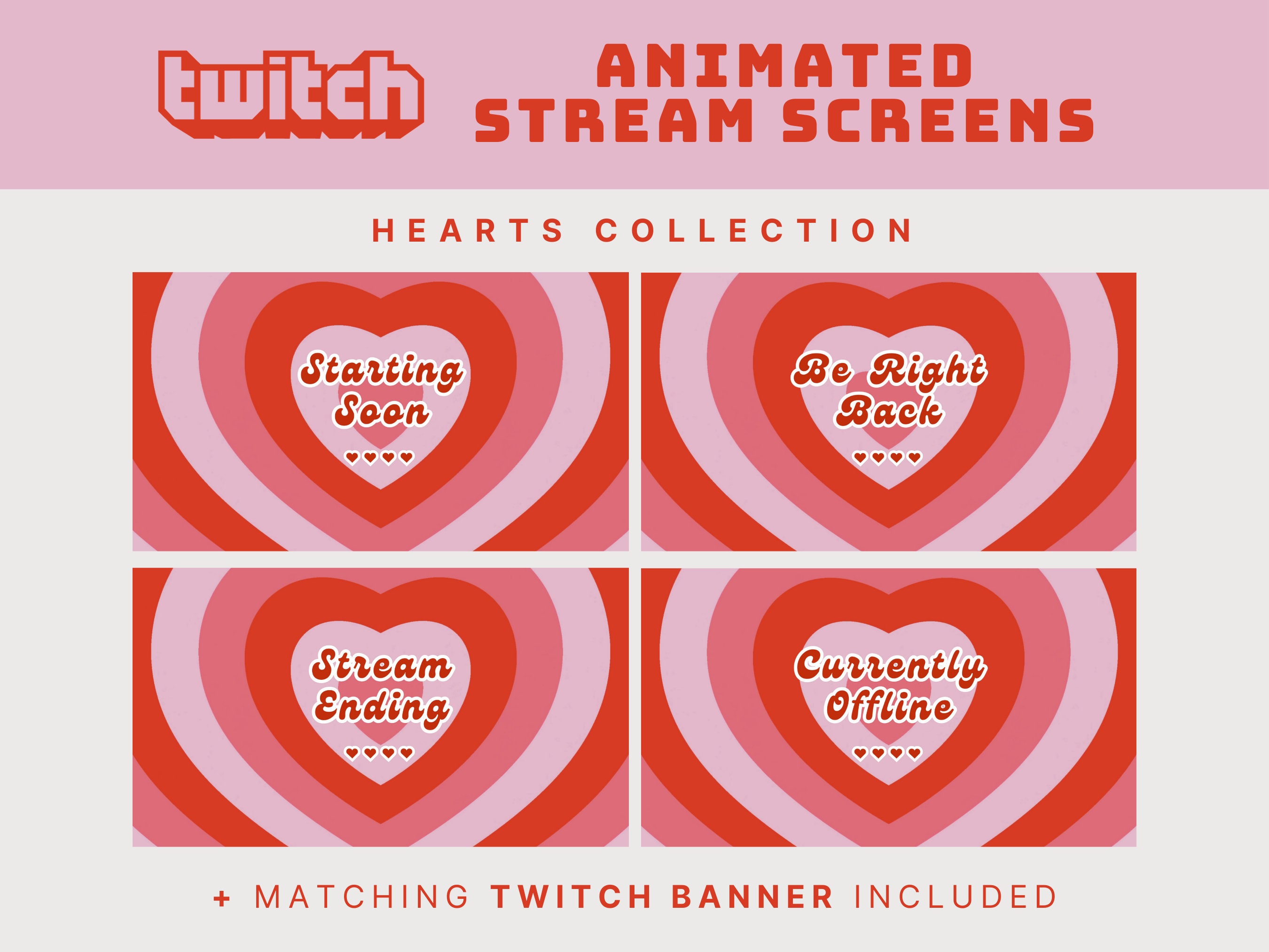 Valentines Animated Twitch Stream Red Retro Overlay Twitch Banner Red ...
