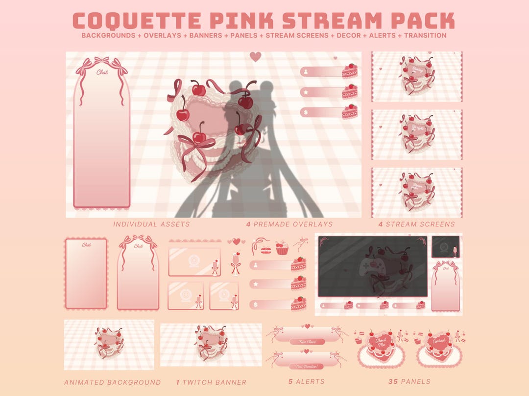 Coquette Stream Pack Pink Twitch Overlay Vtuber Cute Pink Stream Screen ...