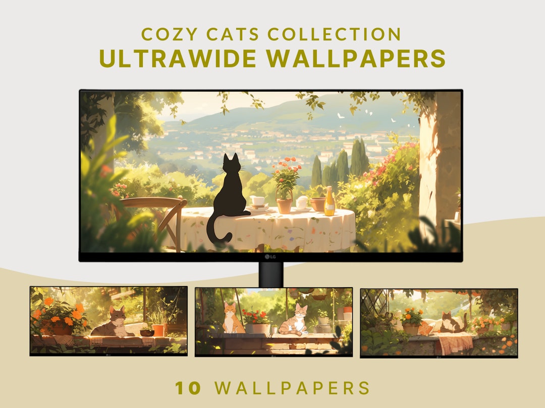 Cute Cat Ultrawide Wallpaper Cozy Cat Wallpaper Cottagecore Aesthetic ...