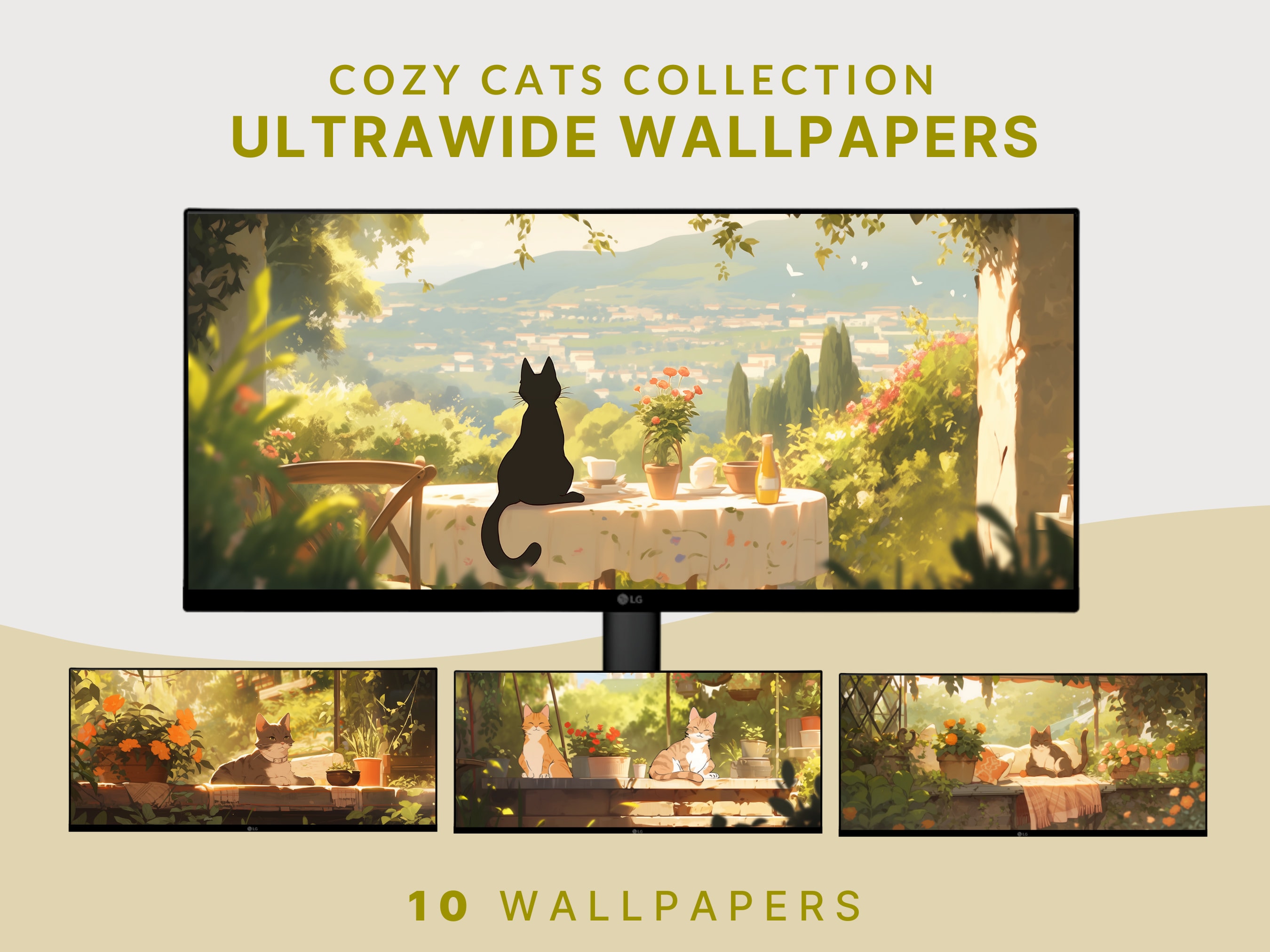 Cute Cat Ultrawide Wallpaper Cozy Cat Wallpaper Cottagecore Aesthetic ...