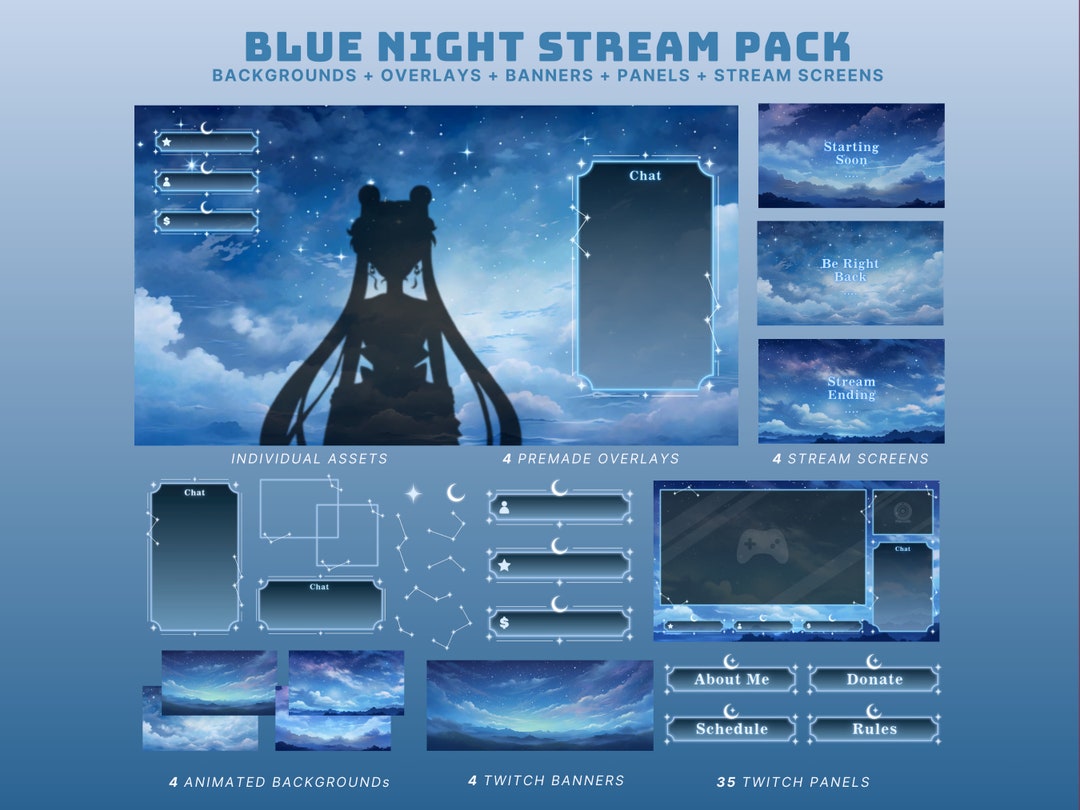 Cozy Twitch Overlay Blue Stream Package Clouds Twitch Overlay Animated ...