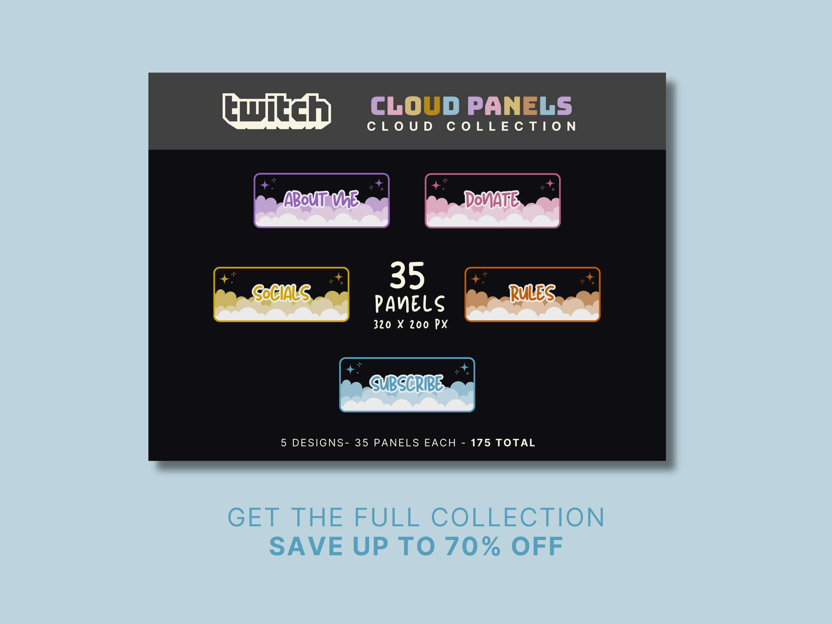 Blue Cloud Panels Twitch Stream Overlay Cute Blue Twitch Panels Kawaii ...