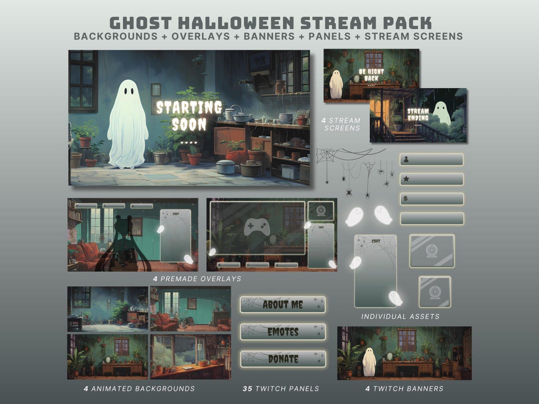 Ghost Stream Pack Halloween Twitch Overlay Ghost Vtuber Background ...