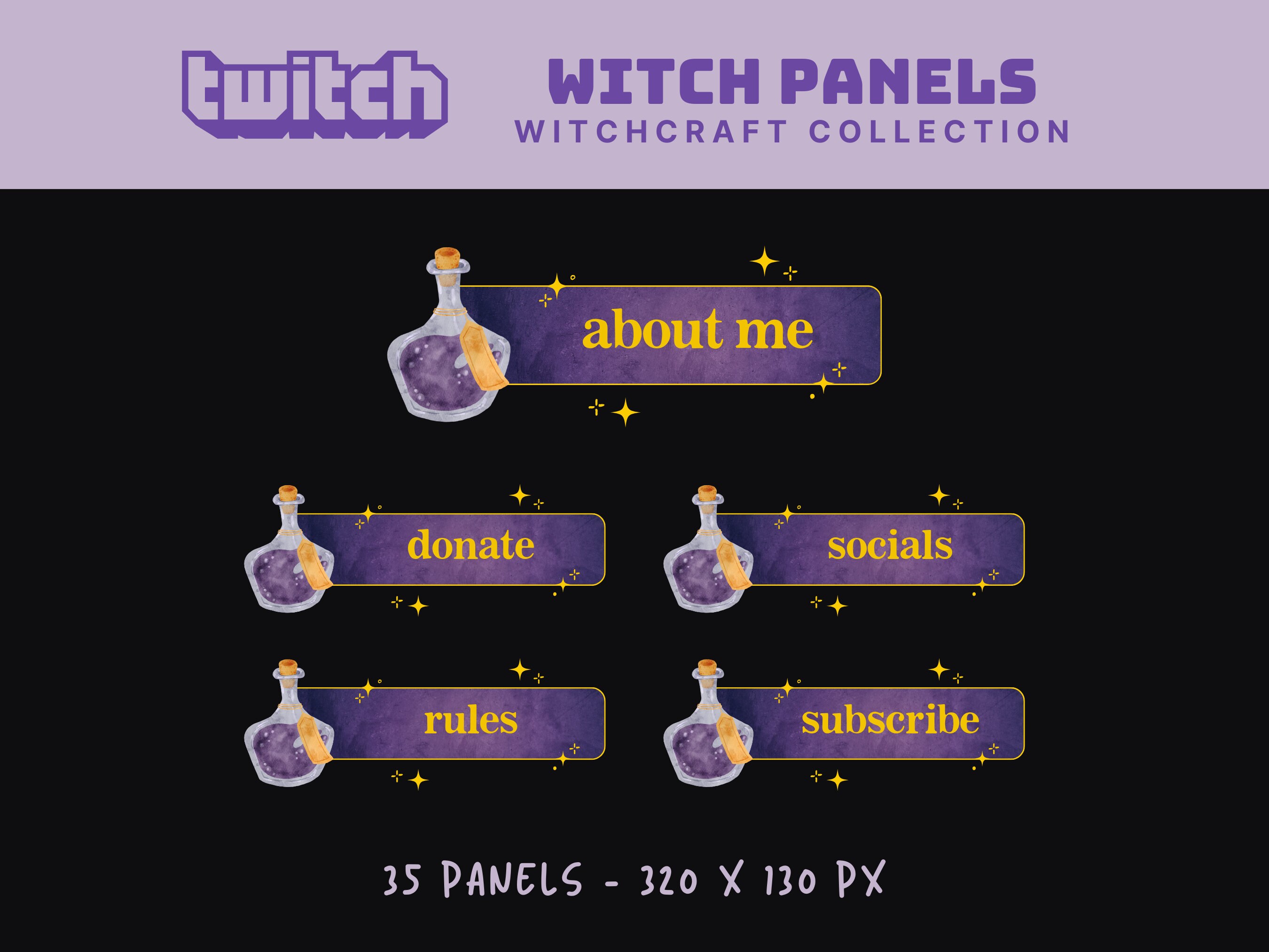 Witch Twitch Overlay Purple Twitch Panels Witchcraft Stream Panels Cute ...