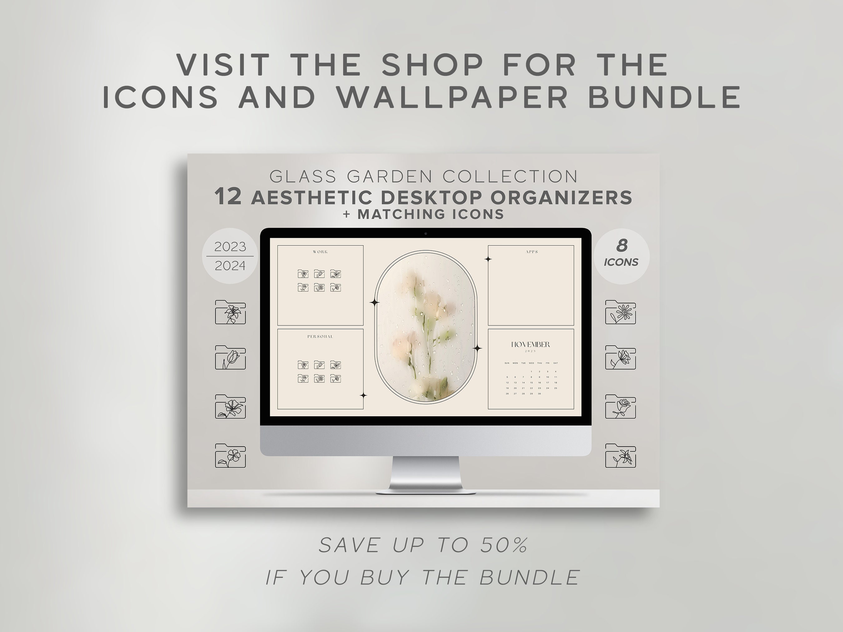 Minimalist Desktop Icons Floral Icons Aesthetic Folder Icons Neutral ...