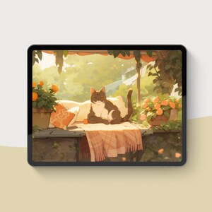 Cozy Cat Wallpaper Cute Cottagecore Wallpaper Kawaii Cat Desktop ...