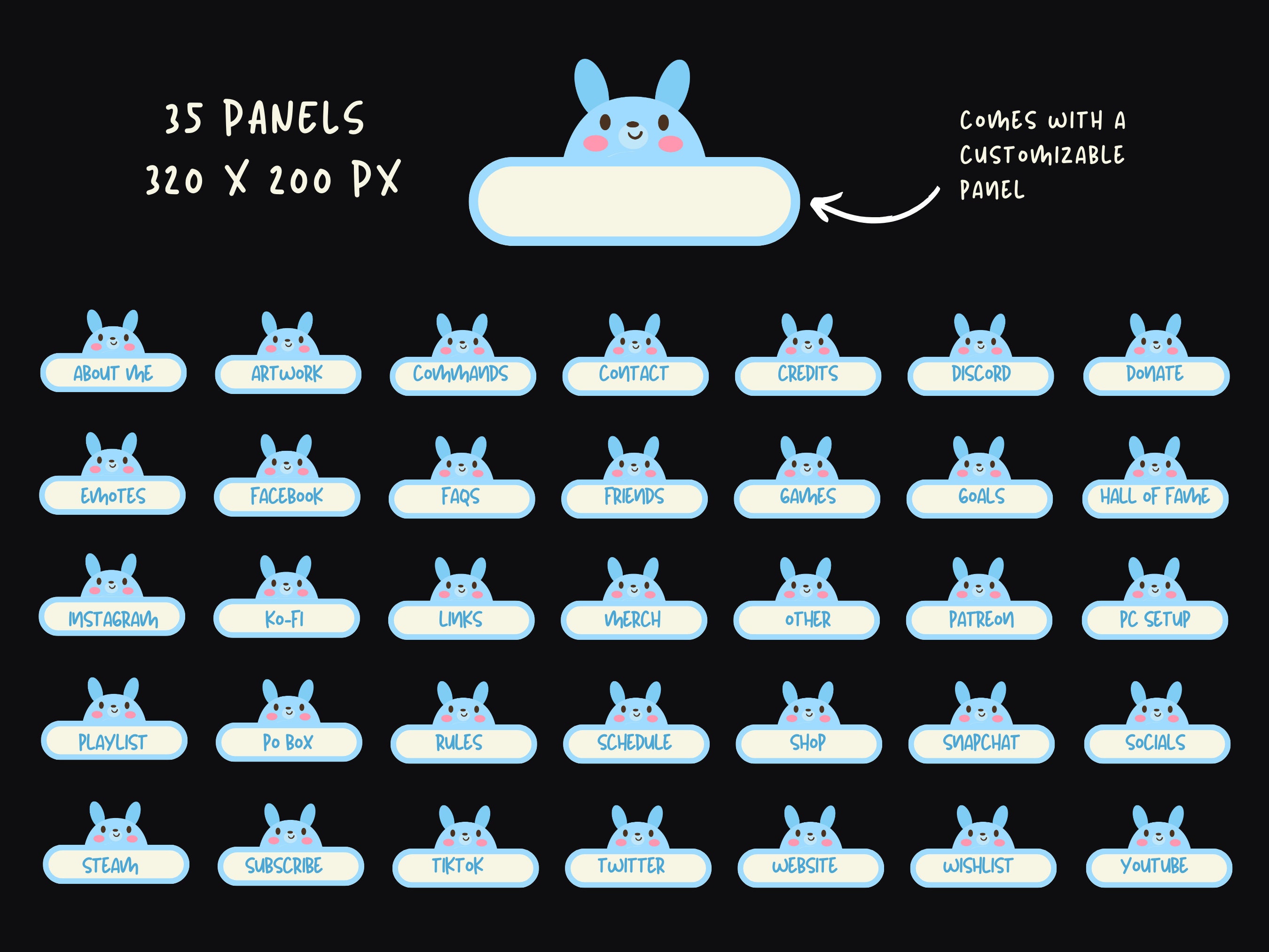 Blue Twitch Panels Cute Bunny Stream Overlay Twitch Assets - Etsy