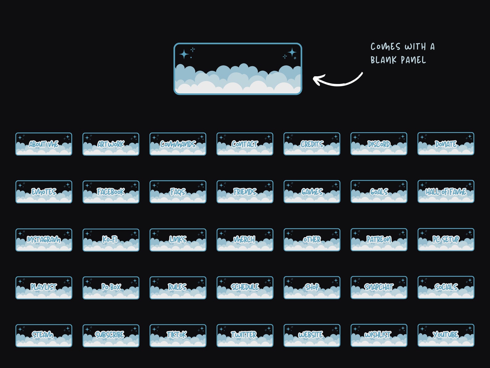 Blue Cloud Panels Twitch Stream Overlay Cute Blue Twitch Panels Kawaii ...