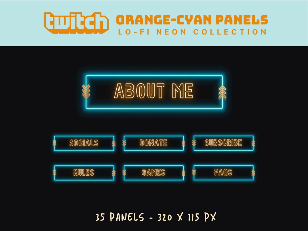 Lofi Orange Twitch Panels Neon Twitch Overlay Blue Twitch Panels Orange ...