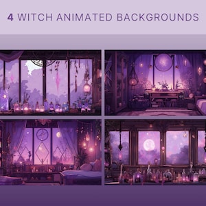 Purple Twitch Overlay Animated Vtuber Background Witch Twitch Overlay Witch Vtuber Asset Purple ...