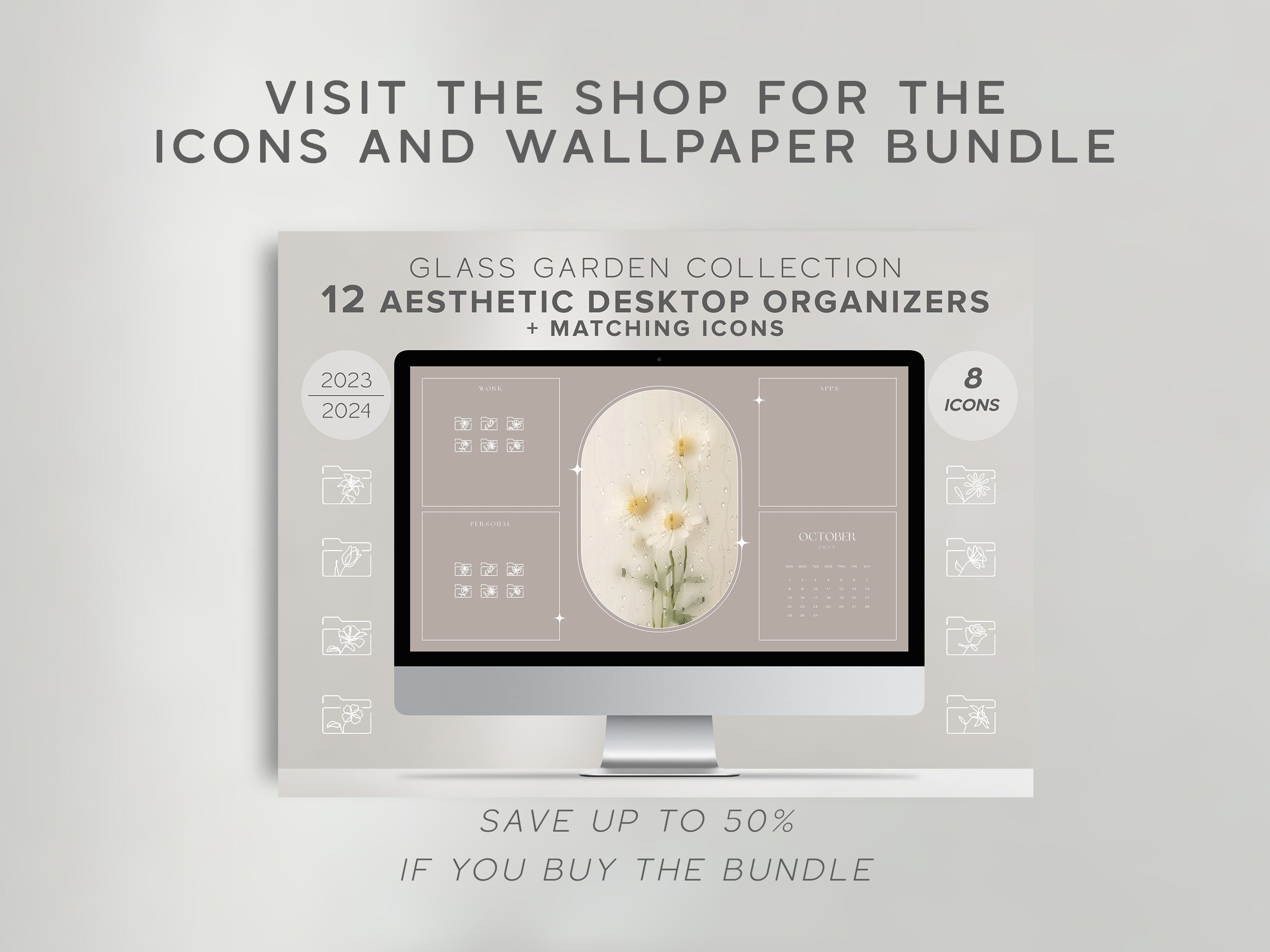 Aesthetic Desktop Icons Floral Icons Minimalist Folder Icons Neutral ...