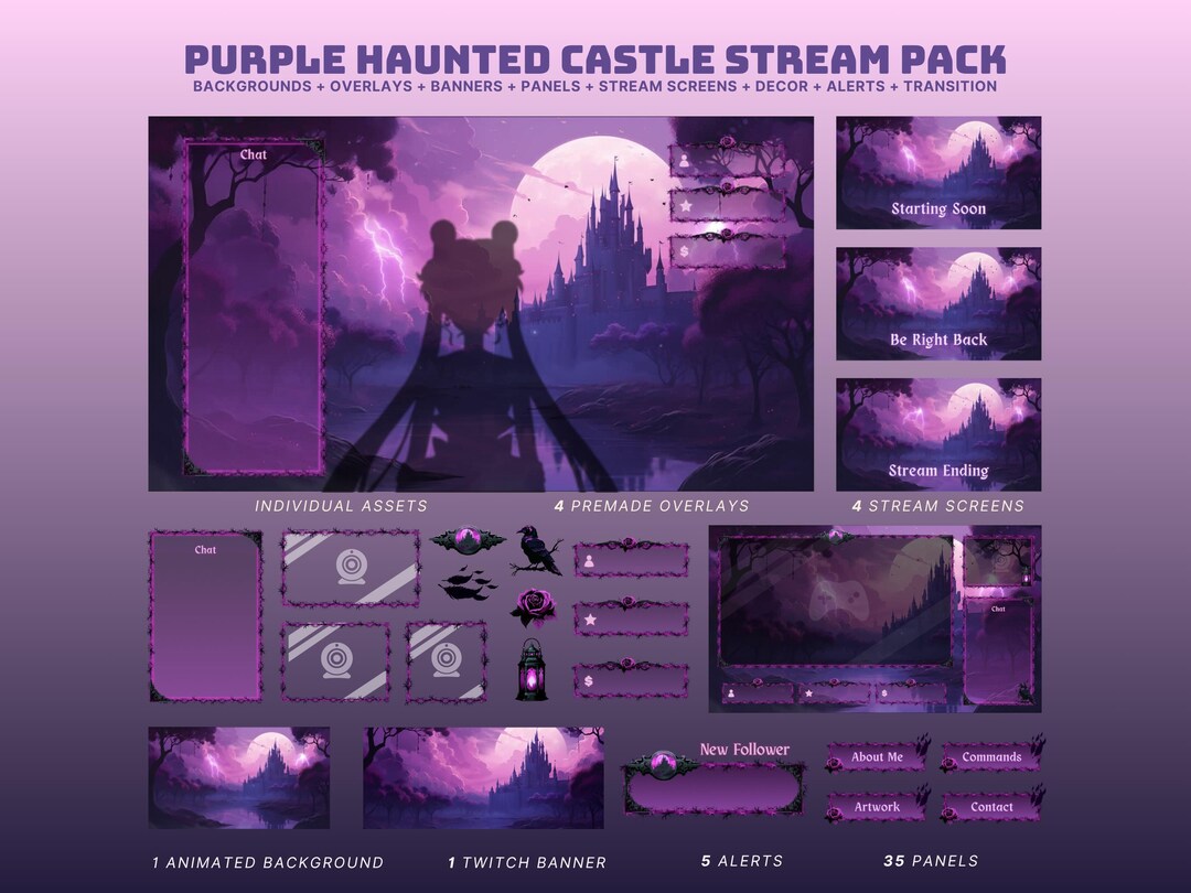 Haunted Castle Stream Pack Purple Halloween Twitch Package Goth Overlay ...