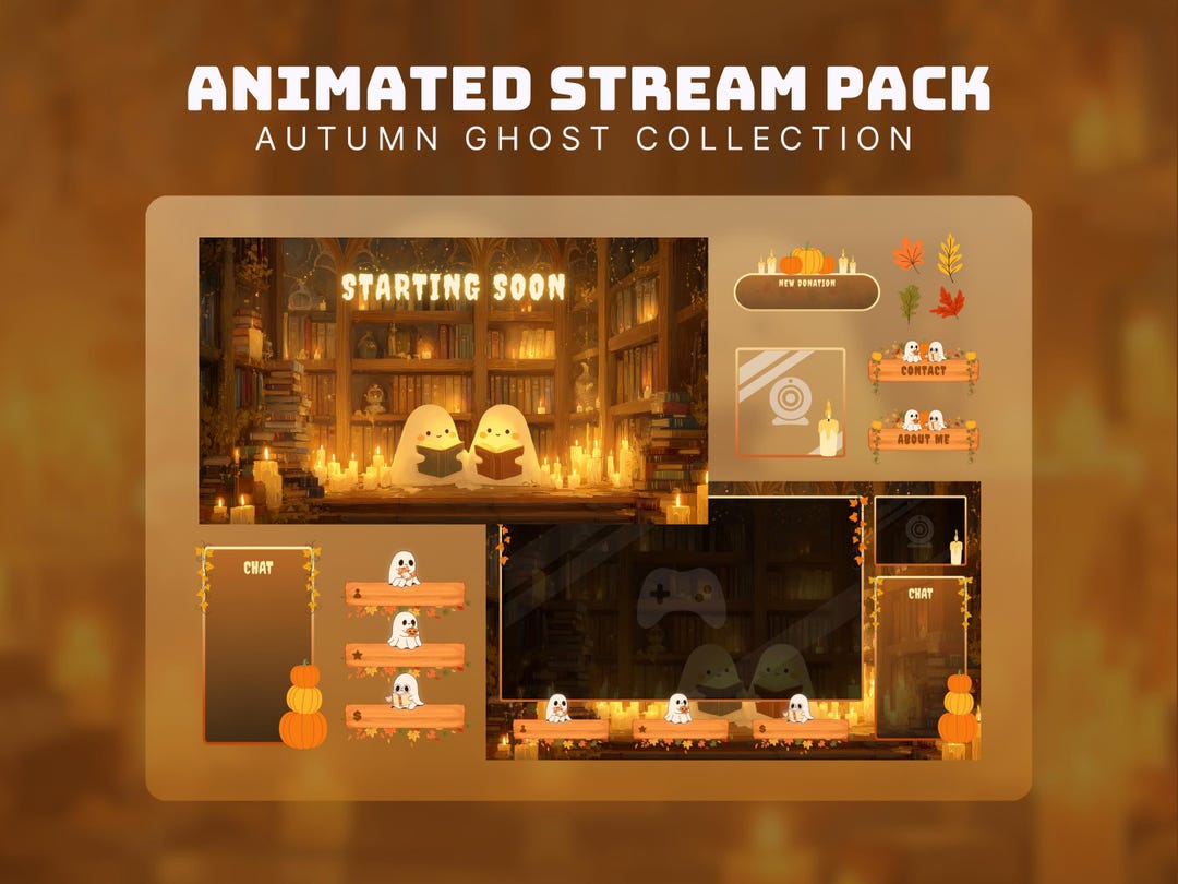 Ghost Cottagecore Stream Package Animated Ghost Twitch Overlay Autumn ...