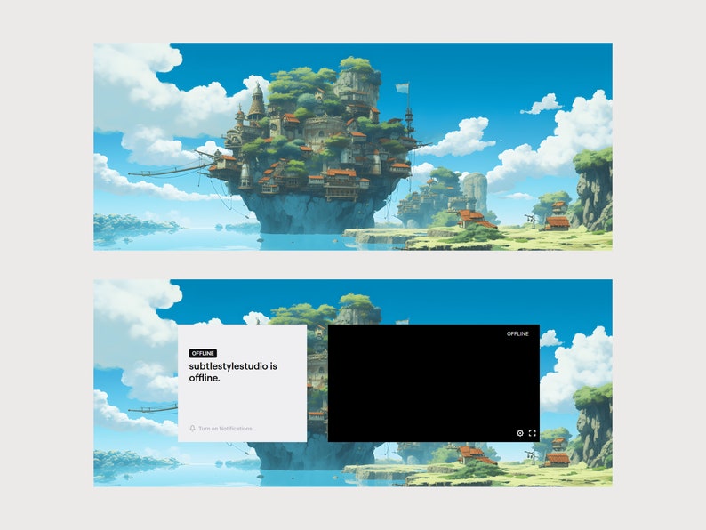 Ghibli Castle on the Sky Inspired Twitch Stream Banner Anime Twitch ...