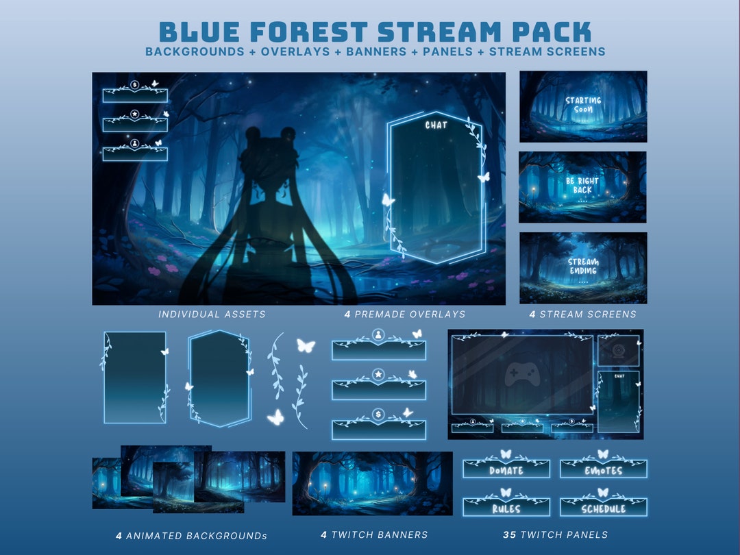 Cozy Twitch Overlay Blue Stream Package Animated Vtuber Background ...