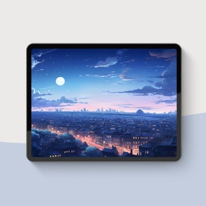 Night Wallpaper Blue Sky Wallpaper Blue Night iPad Wallpaper Anime iPad ...