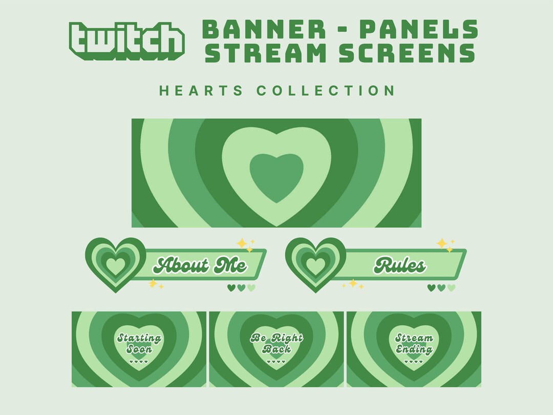 Green Twitch Overlay Retro Twitch Overlay Green Heart Twitch Banner ...