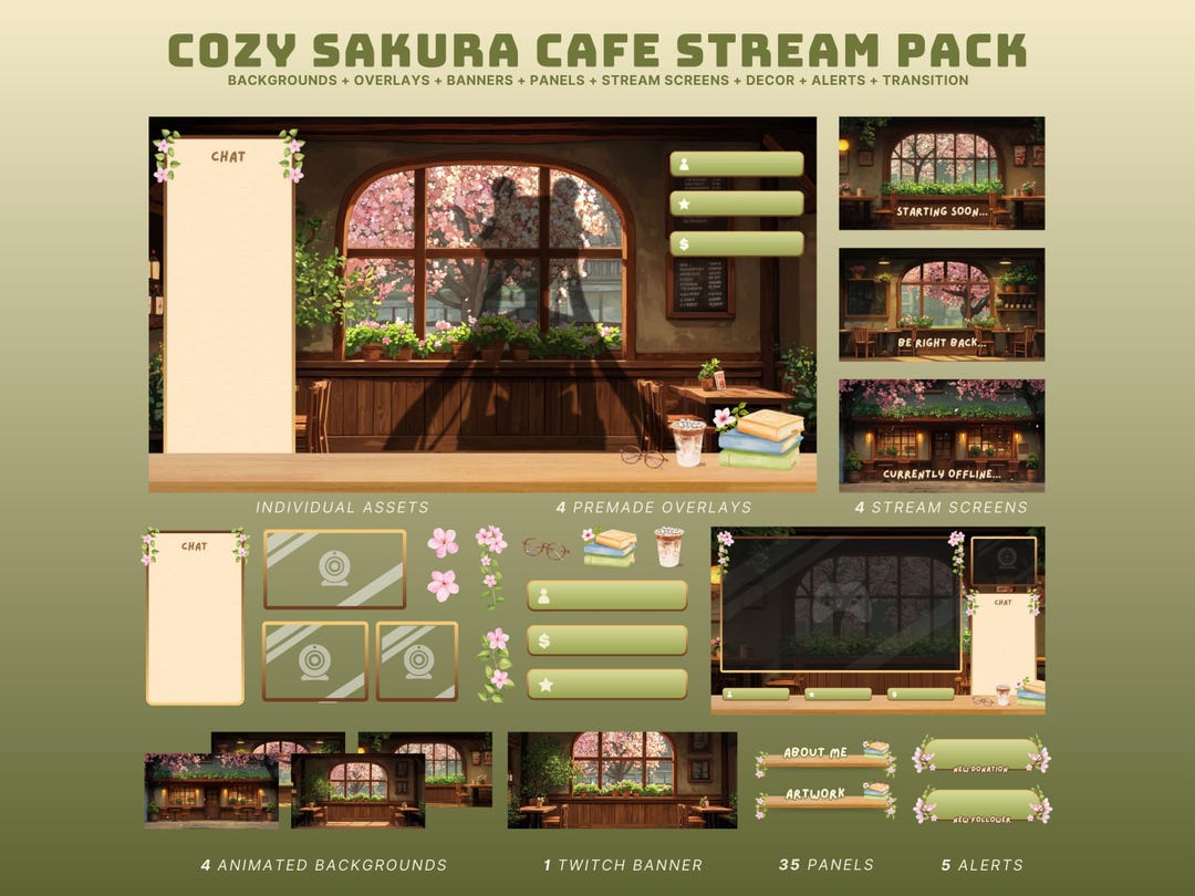 Cozy Cafe Stream Package Lofi Twitch Overlay Cozy Stream Overlay ...