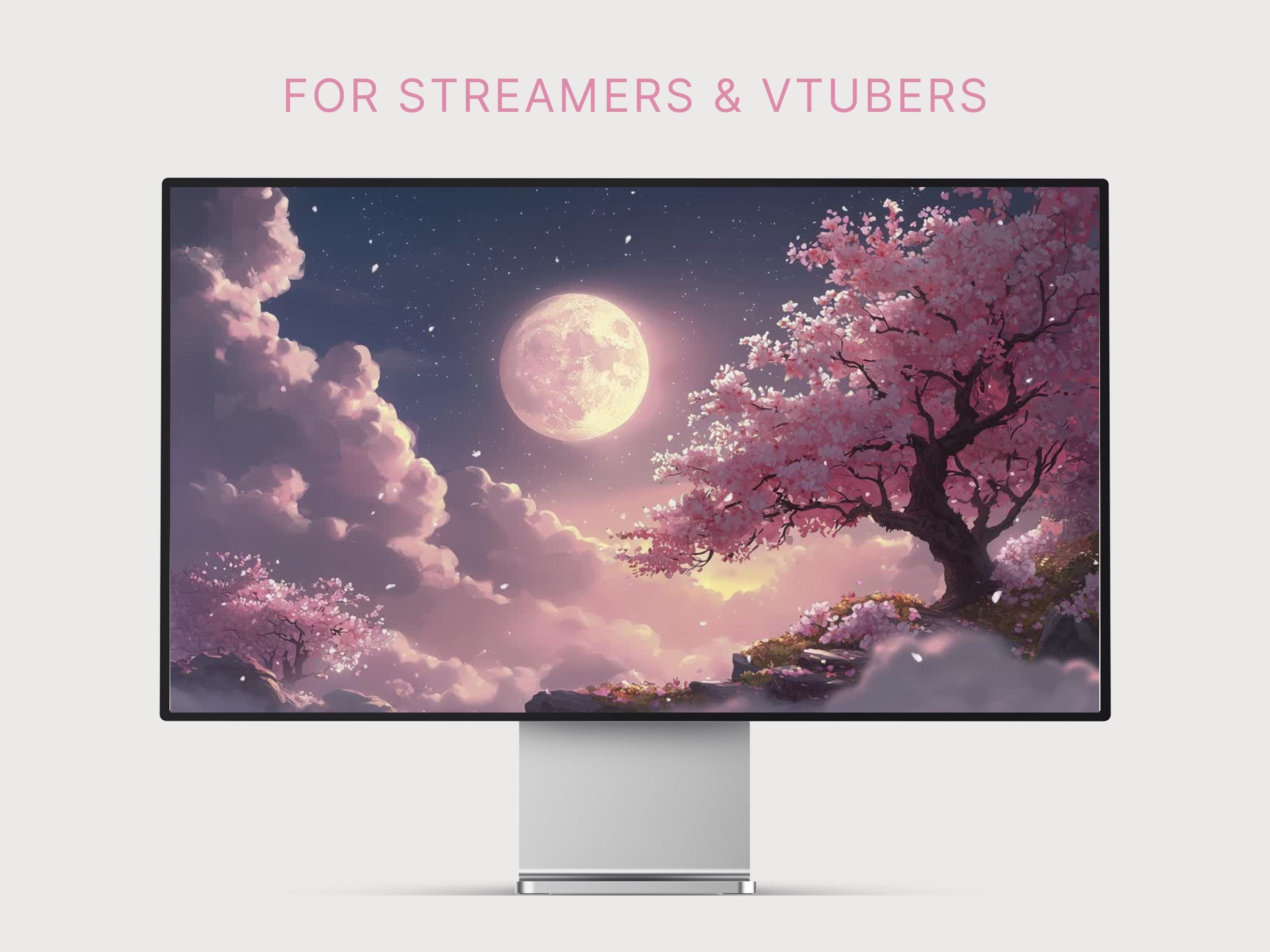 Moon Vtuber Background Magical Stream Overlay Cozy Sakura Twitch ...