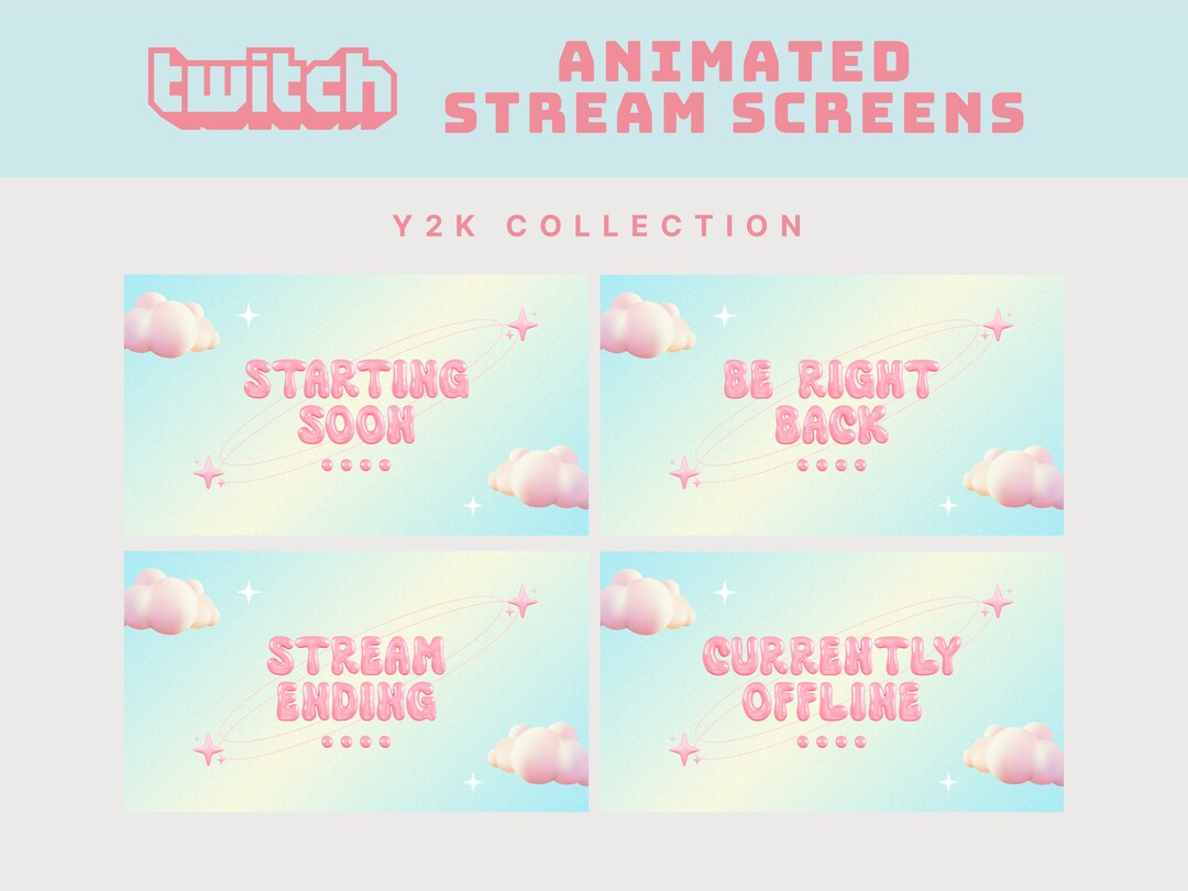 Pink Twitch Overlay Y2k Animated Stream Screen Blue Twitch Overlay ...