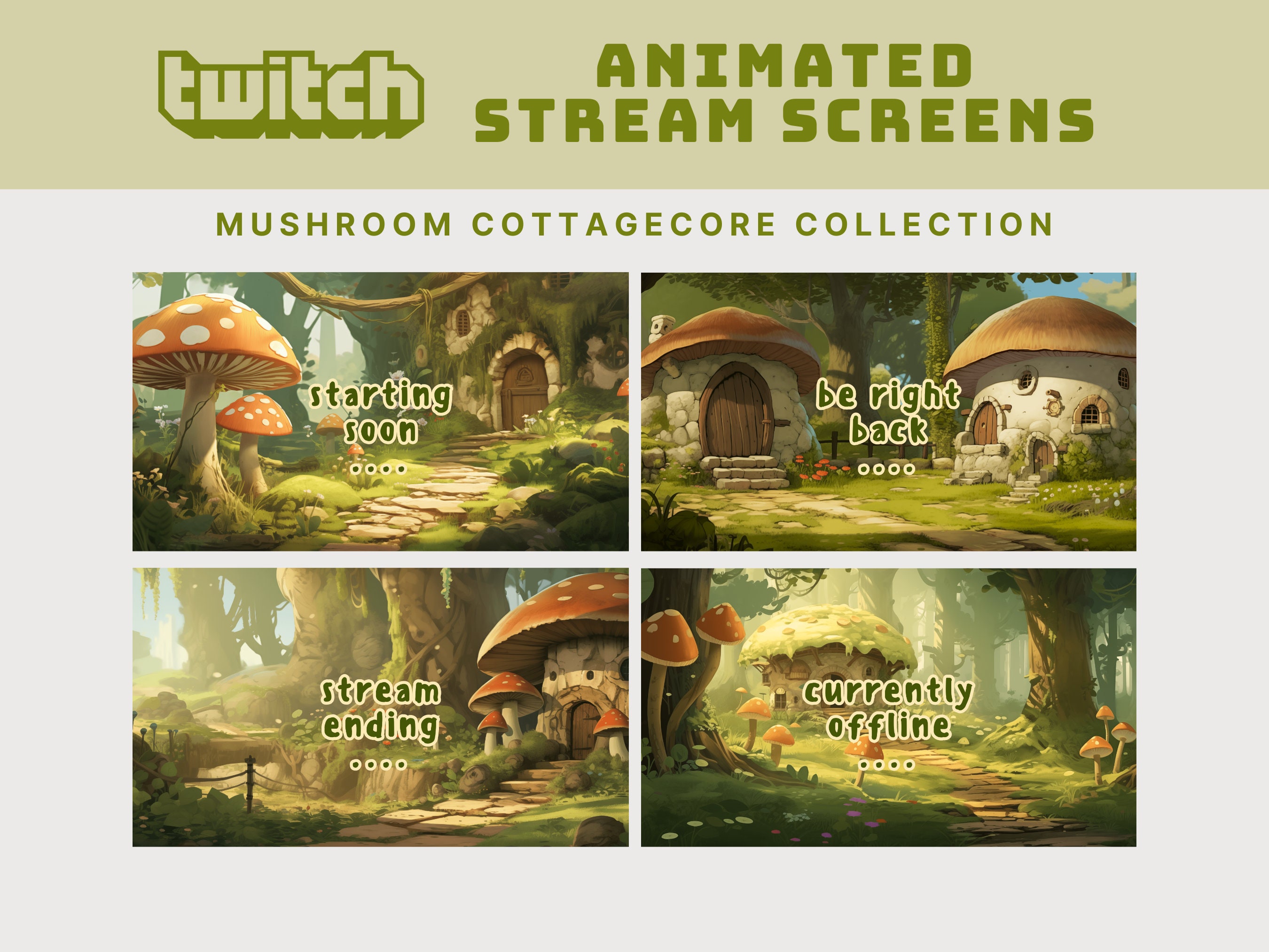 Mushroom Animated Stream Screen Cottagecore Animated Twitch Overaly ...