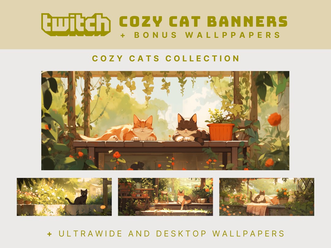 Cats Twitch Banner Cottagecore Twitch Overlay Cozy Cats Twitch Banner Aesthetic Plants Overlay ...