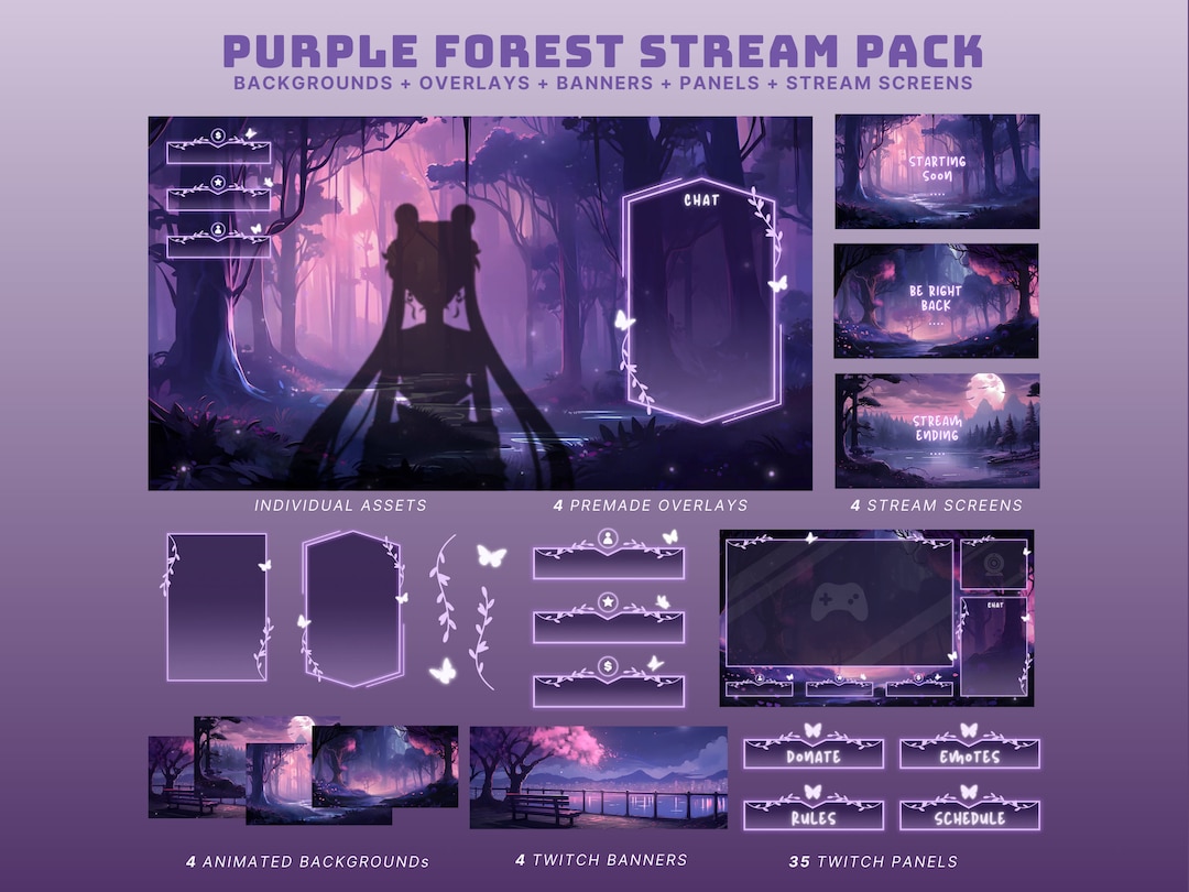 Purple Twitch Overlay Animated Vtuber Background Witch Twitch Overlay Purple Twitch Banner ...